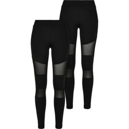 Urban Classics Damen Leggings "Urban Classics Damen Ladies Tech Mesh Leggings 2-Pack"schwarz, schwarz, Gr. XXXL, unifarben, 80% Polyimid, 20%