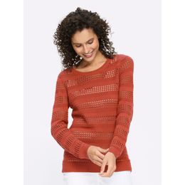 Heine Damen Ajourpullover, Orange, Gr. 42, Rundhals Pullover, 100% Baumwolle