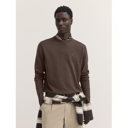Bugatti Herren Rundhalspullover "Regular Fit"80, braun, Gr. M, unifarben, 95% Baumwolle, 5% Kaschmir, Pullover, Regular Fit Baumwolle-Kaschmir