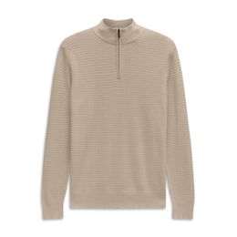 Bugatti Herren Troyer "Regular Fit"40, beige, Gr. XXL, Strukturmuster, 100% Baumwolle, Pullover, Regular Fit Baumwolle Struktur Stehkragen