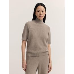 Bugatti Damen T-Shirt "Regular Fit"60, taupe, Gr. L, Strukturmuster, 40% Wolle, 30% Viskose, 20% Polyamid, 10% Kaschmir, Shirts, Regular Fit Wollmix