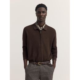 Bugatti Herren Strickjacke "Regular Fit"80, braun, Gr. XL, unifarben, 95% Baumwolle, 5% Kaschmir, Strickjacken, Regular Fit Baumwolle Kaschmir