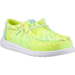 HEYDUDE Wally Party Mesh Polyester Herren Mokassins Schuhe Lime Punch/Wei&szlig;