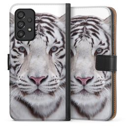 DeinDesign Galaxy A33 5G Handy Klapph&uuml;lle Handyh&uuml;lle aus Kunst Leder schwarz Flip Case Tiger Snow Winter Sideflip mit langer Lasche