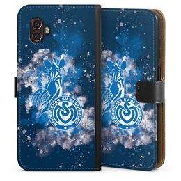 DeinDesign Galaxy XCover 6 Pro Handy Klapph&uuml;lle Handyh&uuml;lle aus Kunst Leder schwarz Flip Case Msv Duisburg Official Licensed Product Water Colour Sideflip mit 
