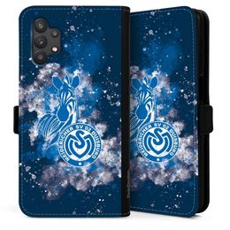 DeinDesign Galaxy A32 5G Handy Klapph&uuml;lle Handyh&uuml;lle aus Kunst Leder schwarz Flip Case Msv Duisburg Official Licensed Product Water Colour Sideflip mit langer 