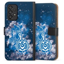 DeinDesign Galaxy A33 5G Handy Klapph&uuml;lle Handyh&uuml;lle aus Kunst Leder schwarz Flip Case Msv Duisburg Official Licensed Product Water Colour Sideflip mit langer 