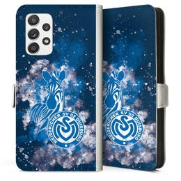 DeinDesign Galaxy A52s 5G Handy Klapph&uuml;lle Handyh&uuml;lle aus Kunst Leder wei&szlig; Flip Case Msv Duisburg Official Licensed Product Water Colour Sideflip mit Lasche