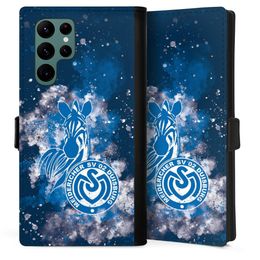 DeinDesign Galaxy S22 Ultra Handy Klapph&uuml;lle Handyh&uuml;lle aus Kunst Leder schwarz Flip Case Msv Duisburg Official Licensed Product Water Colour Sideflip mit langer