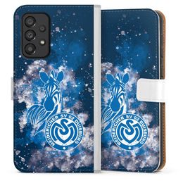 DeinDesign Galaxy A33 5G Handy Klapph&uuml;lle Handyh&uuml;lle aus Kunst Leder wei&szlig; Flip Case Msv Duisburg Official Licensed Product Water Colour Sideflip mit Lasche
