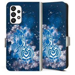 DeinDesign Galaxy A53 5G Handy Klapph&uuml;lle Handyh&uuml;lle aus Kunst Leder wei&szlig; Flip Case Msv Duisburg Official Licensed Product Water Colour Sideflip mit Lasche
