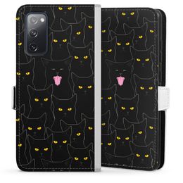 DeinDesign Galaxy S20 FE 5G Handy Klapph&uuml;lle Handyh&uuml;lle aus Kunst Leder wei&szlig; Flip Case Cat Muster Eye Sideflip mit Lasche