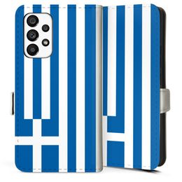 DeinDesign Galaxy A53 5G Handy Klapph&uuml;lle Handyh&uuml;lle aus Kunst Leder wei&szlig; Flip Case Flag Greece Sideflip mit Lasche