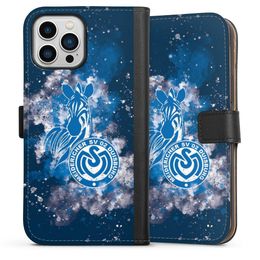 DeinDesign iPhone 13 Pro Max Handy Klapph&uuml;lle Handyh&uuml;lle aus Kunst Leder schwarz Flip Case Msv Duisburg Official Licensed Product Water Colour Sideflip mit 