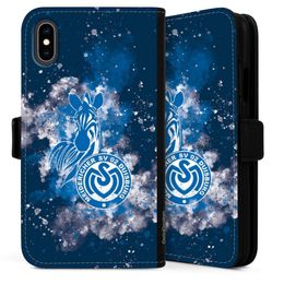 DeinDesign iPhone X Handy Klapph&uuml;lle Handyh&uuml;lle aus Kunst Leder schwarz Flip Case Msv Duisburg Official Licensed Product Water Colour Sideflip mit langer Lasche