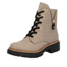 Rieker Damen Schn&uuml;rstiefelette, Gr. 41beige, schwarz, Textil, Glanzfaden, Schuhe, Schn&uuml;rboots, Herbstboots, Profilsohle, Blockabsatz, im Pepita-Look