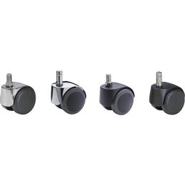 Proroll Stuhlrolle, Rad-&Oslash; 50 mm, VE 5 Stk, mit Steckbolzen mit Klemmring, schwarz, 11 x 22 mm, hart, f&uuml;r weiche B&ouml;den