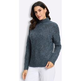 Inspirationen Damen Ajourpullover "Stehkragen-Pullover"rauchblau, meliert, Gr. 44, meliert, unifarben, 43% Polyester, 42% Polyacryl, 11% Polyamid, 4%