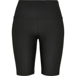 Urban Classics Damen Stoffhose "Urban Classics Damen Ladies High Waist Shiny Rib Cycle Shorts", schwarz, Gr. M, unifarben, 86% Polyamid, 14%