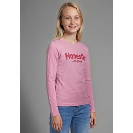 Kidsworld M&auml;dchen Langarmshirt "Slogan Shirt: HONESTLY"rosa, Gr. 152, Single Jersey, Obermaterial: 100% Baumwolle, Shirts, lang&auml;rmlig, Basic-Stil,