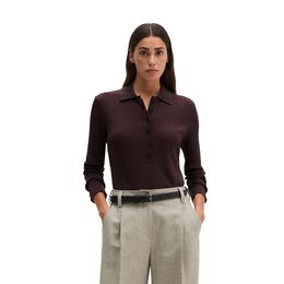 Marc O'Polo MARC O'POLO Damen Langarm-Poloshirt "aus Bio-Baumwoll-Modal-Stretch-Jersey", braun, Basic, Gr. XL, unifarben, Obermaterial: 58% Baumwolle, 38% Modal,