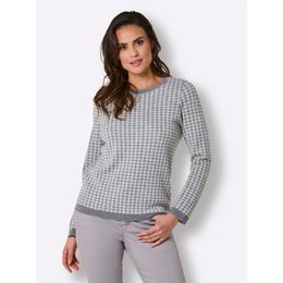 Damen Wollpullover "Merino-Pullover"steingrau, champagner, gemustert, Gr. 46, CREATION L PREMIUM, Hahnentrittmuster, gemustert, mehrfarbig, 100%