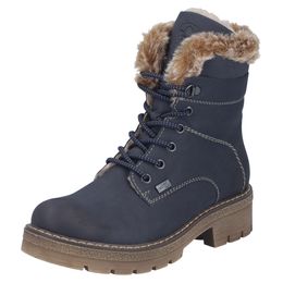 Rieker Damen Winterstiefelette, Gr. 37dunkelblau, beige, Nubuklederimitat, Textil, Fellimitat, unifarben, Schuhe, Schn&uuml;rboots, Winterboots mit