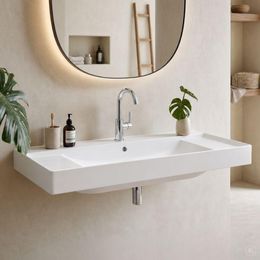 CARLDIX x LAUFEN Waschtisch 80 cm A91002008001 Wei&szlig;, 800 x 460 mm, mit &Uuml;berlauf und Hahnloch, Wandmontage