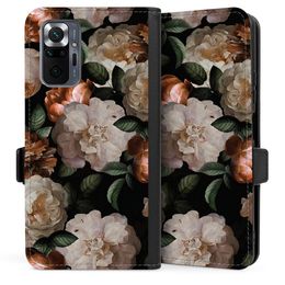 DeinDesign Xiaomi Redmi Note 10 Pro Handy Klapph&uuml;lle Handyh&uuml;lle aus Kunst Leder schwarz Flip Case Wallpaper Rose Flower Sideflip mit langer Lasche