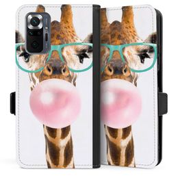 DeinDesign Xiaomi Redmi Note 10 Pro Handy Klapph&uuml;lle Handyh&uuml;lle aus Kunst Leder schwarz Flip Case Giraffe Animals Glasses Sideflip mit langer Lasche