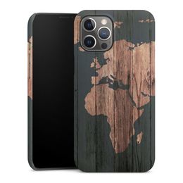 DeinDesign iPhone 12 Pro Max Handy Premium Case Smartphone Handyh&uuml;lle Schutzh&uuml;lle matt Wooden Look Map World Map Premium Case