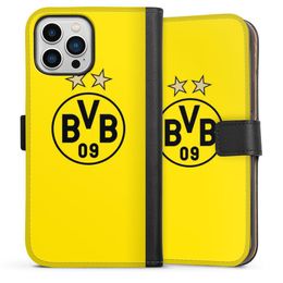 DeinDesign iPhone 13 Pro Max Handy Klapph&uuml;lle Handyh&uuml;lle aus Kunst Leder schwarz Flip Case Bvb Star Borussia Dortmund Sideflip mit langer Lasche