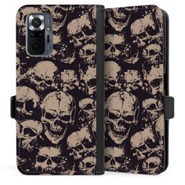 DeinDesign Xiaomi Redmi Note 10 Pro Handy Klapph&uuml;lle Handyh&uuml;lle aus Kunst Leder schwarz Flip Case Totenkopf Halloween Gothic Sideflip mit langer Lasche