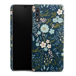 DeinDesign Galaxy A70 Handy Premium Case Smartphone Handyh&uuml;lle Schutzh&uuml;lle gl&auml;nzend Blue Muster Flowers Premium Case
