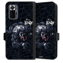 DeinDesign Xiaomi Redmi Note 10 Pro Handy Klapph&uuml;lle Handyh&uuml;lle aus Kunst Leder schwarz Flip Case Marvel Venom Spiderman Sideflip mit langer Lasche