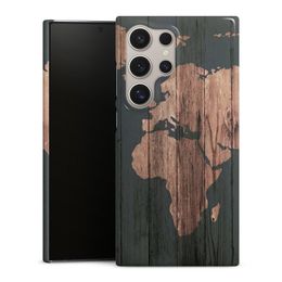 DeinDesign Galaxy S24 Ultra Handy Premium Case Smartphone Handyh&uuml;lle Schutzh&uuml;lle gl&auml;nzend Wooden Look Map World Map Premium Case