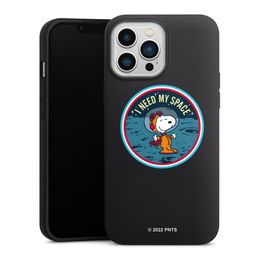 DeinDesign iPhone 13 Pro Max Handy Premium Silikon H&uuml;lle Handyh&uuml;lle schwarz Case Peanuts Weltall Snoopy Silikon Premium Case