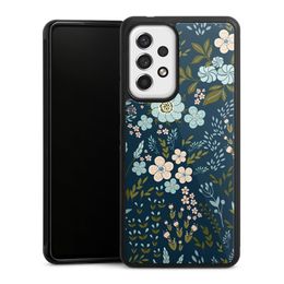 DeinDesign Galaxy A53 5G Handy Gallery Case Handyh&uuml;lle 9H Geh&auml;rtetes Glas R&uuml;ckseite H&uuml;lle Blue Muster Flowers Gallery Case
