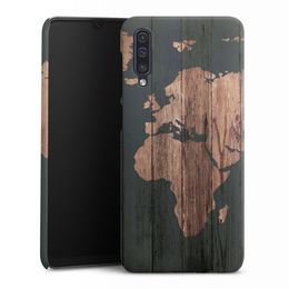 DeinDesign Galaxy A50 Handy Premium Case Smartphone Handyh&uuml;lle Schutzh&uuml;lle matt Wooden Look Map World Map Premium Case