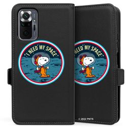 DeinDesign Xiaomi Redmi Note 10 Pro Handy Klapph&uuml;lle Handyh&uuml;lle aus Kunst Leder schwarz Flip Case Peanuts Snoopy Weltall Sideflip mit langer Lasche