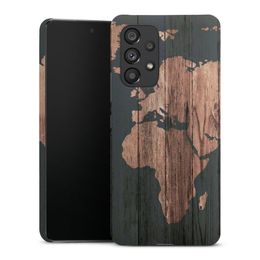 DeinDesign Galaxy A53 5G Handy Premium Case Smartphone Handyh&uuml;lle Schutzh&uuml;lle matt World Map Map Wooden Look Premium Case