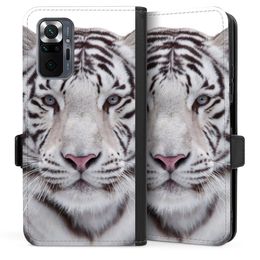DeinDesign Xiaomi Redmi Note 10 Pro Handy Klapph&uuml;lle Handyh&uuml;lle aus Kunst Leder schwarz Flip Case Snow Winter Tiger Sideflip mit langer Lasche