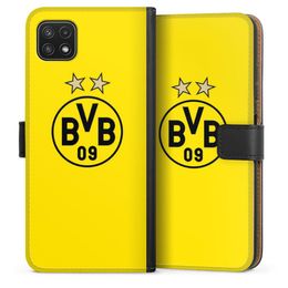 DeinDesign Galaxy A22 5G Handy Klapph&uuml;lle Handyh&uuml;lle aus Kunst Leder schwarz Flip Case Borussia Dortmund Bvb Star Sideflip mit langer Lasche
