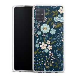 DeinDesign Galaxy A51 Handy Silikon H&uuml;lle Case wei&szlig; Handyh&uuml;lle Blue Muster Flowers Silikon Case