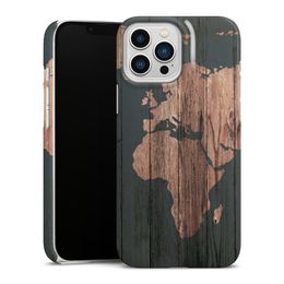 DeinDesign iPhone 13 Pro Max Handy Premium Case Smartphone Handyh&uuml;lle Schutzh&uuml;lle gl&auml;nzend Wooden Look Map World Map Premium Case