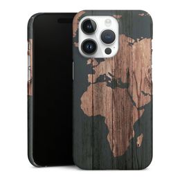 DeinDesign iPhone 14 Pro Handy Premium Case Smartphone Handyh&uuml;lle Schutzh&uuml;lle matt Wooden Look Map World Map Premium Case
