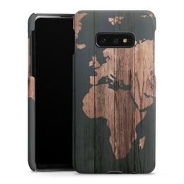 DeinDesign Galaxy S10e Handy Premium Case Smartphone Handyh&uuml;lle Schutzh&uuml;lle matt Wooden Look Map World Map Premium Case