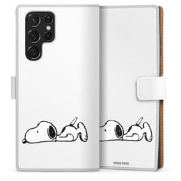 DeinDesign Galaxy S22 Ultra Handy Klapph&uuml;lle Handyh&uuml;lle aus Kunst Leder wei&szlig; Flip Case Official Licensed Product Snoopy Peanuts Sideflip mit Lasche