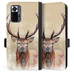 DeinDesign Xiaomi Redmi Note 10 Pro Handy Klapph&uuml;lle Handyh&uuml;lle aus Kunst Leder schwarz Flip Case Animal Look Deer Reindeer Sideflip mit langer Lasche