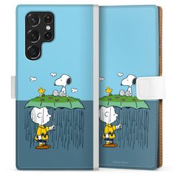 DeinDesign Galaxy S22 Ultra Handy Klapph&uuml;lle Handyh&uuml;lle aus Kunst Leder wei&szlig; Flip Case Peanuts Children Snoopy Sideflip mit Lasche